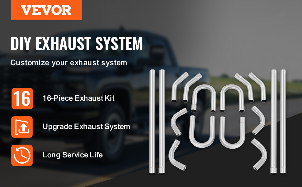 VEVOR DIY Universal Exhaust Kit 16 Pieces Exhaust Pipe Kit with Slip ...
