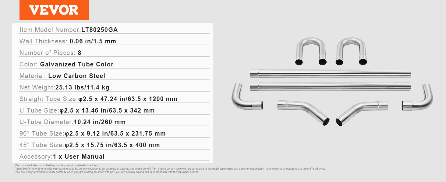 DIY Universal Exhaust Kit 8 Pieces Exhaust Pipe Kit with Slip-Fit Joint ...