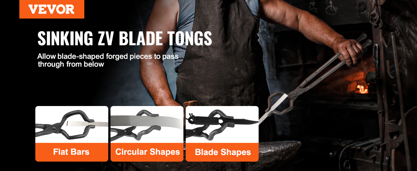 VEVOR Blacksmith Tongs, 18” Z V-Bit Tongs, Carbon Steel Forge Tongs ...