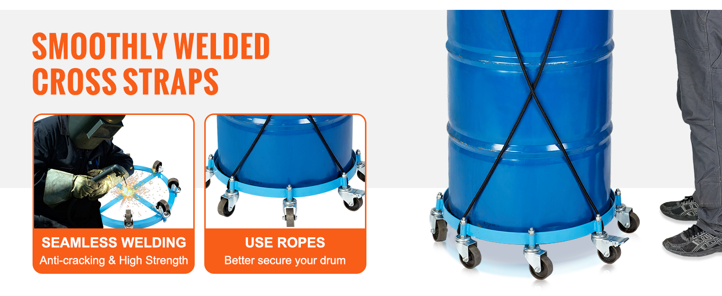 VEVOR 55 Gallon Heavy Duty Drum Dolly, 2000lbs Load Capacity, Barrel ...
