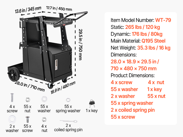VEVOR Welding Cart, 2-Tier Heavy Duty Welder Cart with Anti-Theft ...