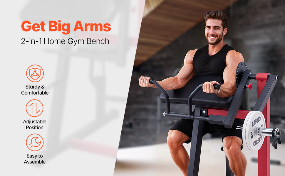 VEVOR 2 in 1 Preacher Curl Bench Bicep Curls and Triceps Extension ...