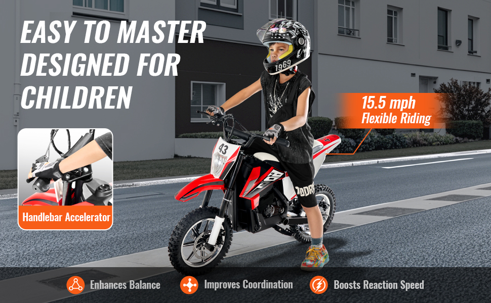 VEVOR Kids Ride on Motorcycle 36V Electric Motorbike with LED for Kids ...