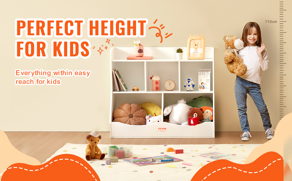 VEVOR Wood Kid Storage Cubby, Toy Storage Organizer with Bookshelf, 5 ...