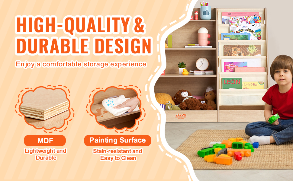 VEVOR Wooden Kids Bookshelf 4-Tier, Toy Storage Organizer for Toddler ...
