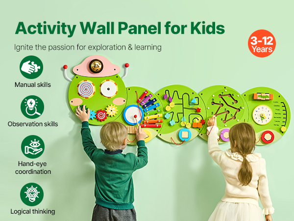 VEVOR Caterpillar Activity Wall Busy Board Panels 12 Activities Sensory ...