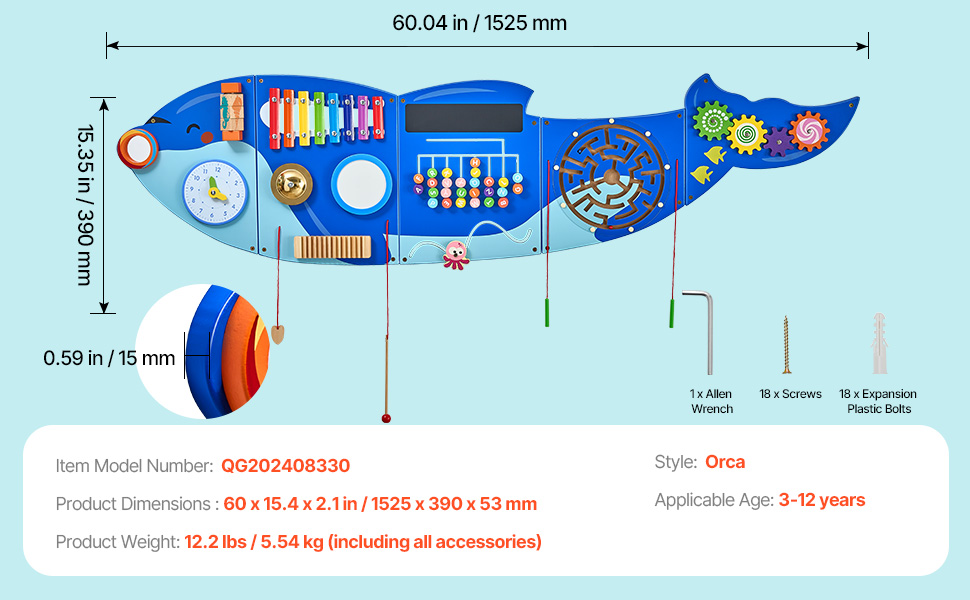 Orca Activity Wall Busy Board Panels 12 Activities Sensory Wall Panel ...