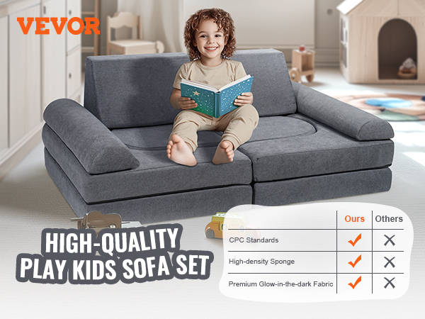 VEVOR Kids Couch, 10Pcs Modular Kids Play Couch, Toddler Couch Sofa Bed ...