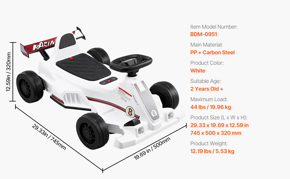 Electric Go Kart 6V Drift Go Cart for Kids Ages 2+ Strong Motor White ...