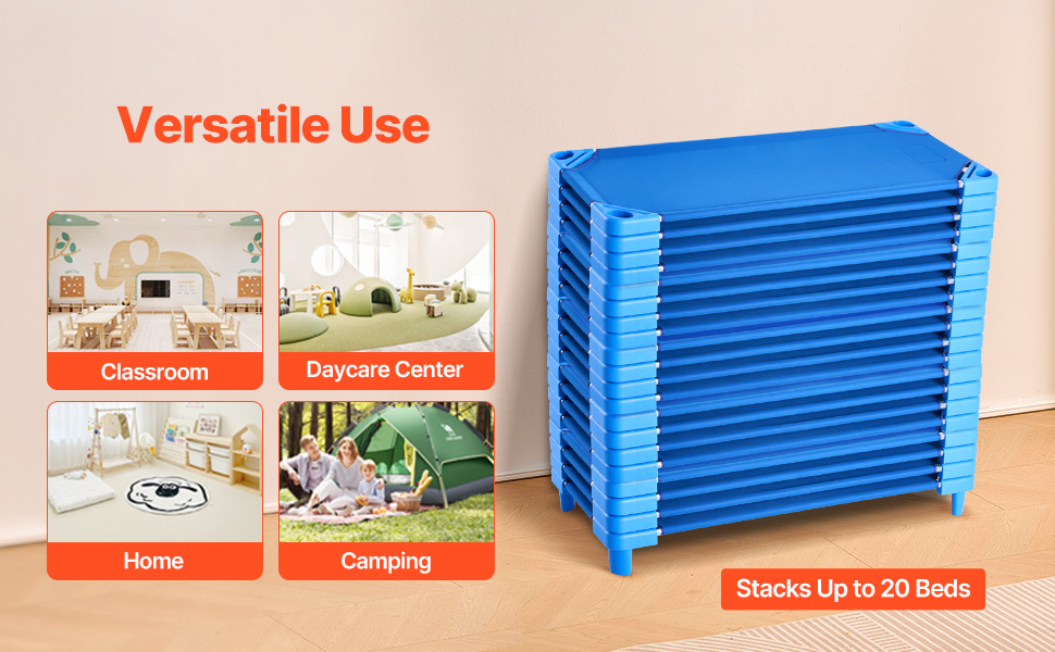 Stackable Kiddie Cot 52" x 23" Daycare Nap Cots for Kids Blue (Pack of ...