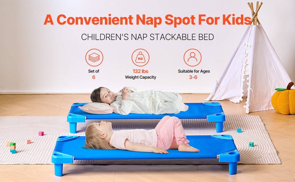 Stackable Kiddie Cot 52" x 23" Daycare Nap Cots for Kids Blue (Pack of ...