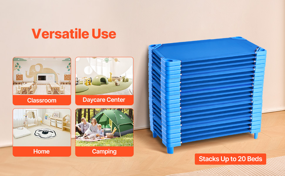 Stackable Kiddie Cot 42" x 23" Daycare Nap Cots for Kids Blue (Pack of ...
