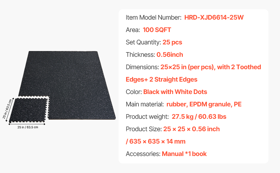VEVOR 0.56" Thick Gym Floor Mats 25 Tiles Rubber Top with EVA Foam ...