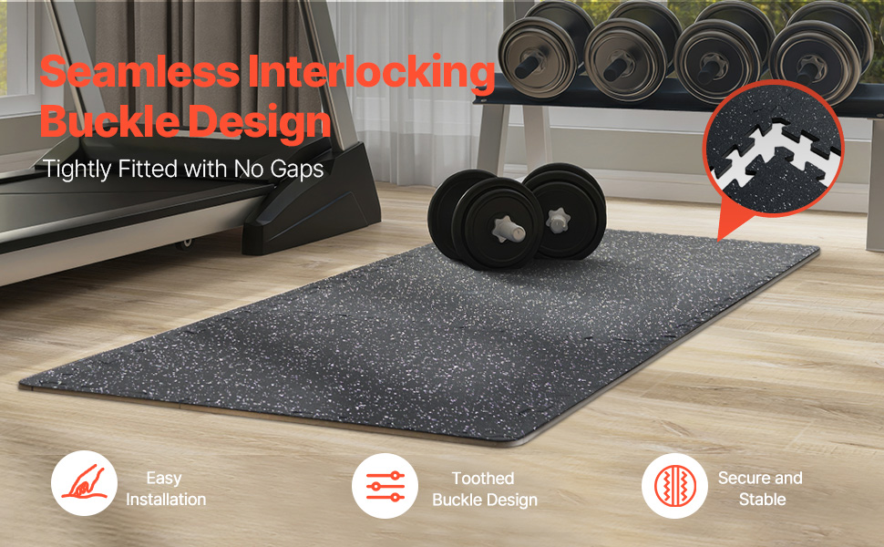 VEVOR 0.56" Thick Gym Floor Mats 6 Tiles Rubber Top with EVA Foam Black ...