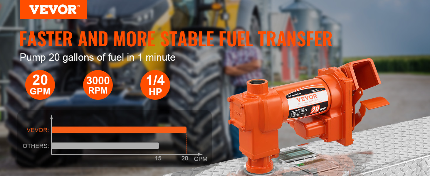 VEVOR Fuel Transfer Pump, 12V DC 20 GPM 1/4 HP, High Flow Cast Iron ...