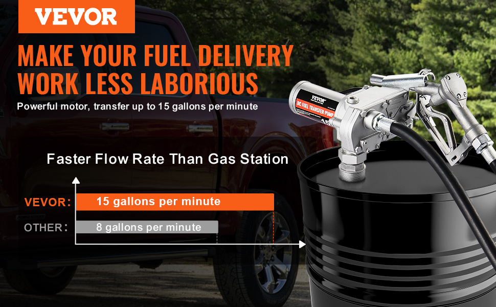 VEVOR Fuel Transfer Pump 12V 15 GPM 1/5 HP Diesel Pump with Auto Fuel ...
