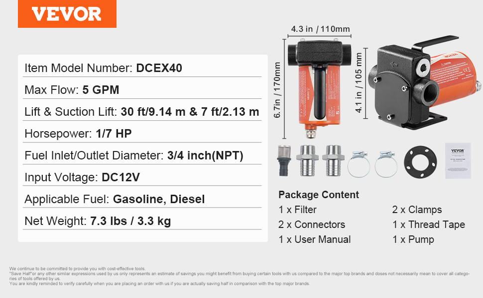 VEVOR Fuel Transfer Pump 12V 5 GPM 1/10 HP Diesel Pump with Auto Fuel ...