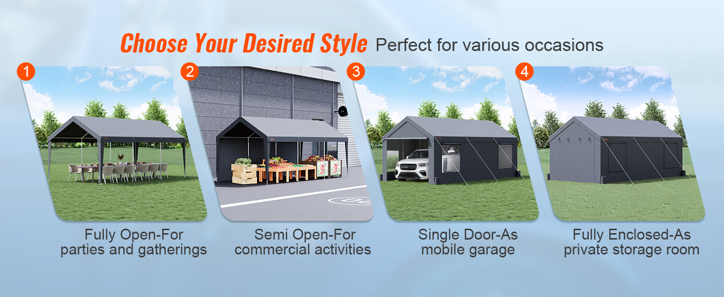 VEVOR Carport, Heavy Duty 12x20ft Car Canopy, Outdoor Garage Shelter ...