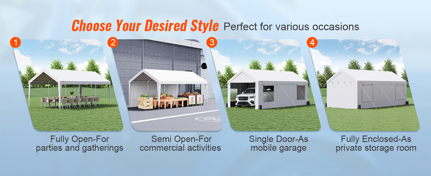 VEVOR Carport, 12 x 20 ft Heavy Duty Car Canopy with Roll-up Ventilated ...