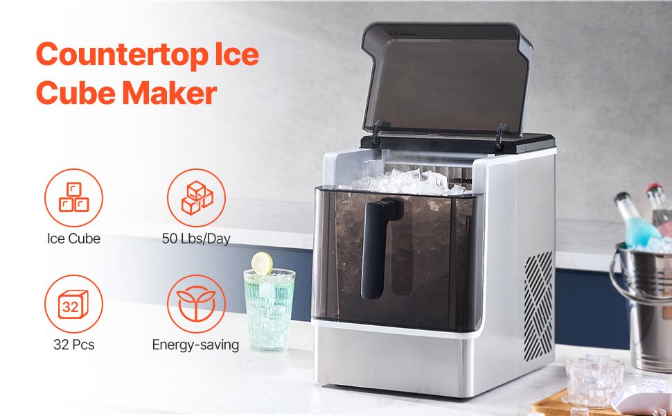 Portable Countertop Ice Maker 50Lbs/24H Self-Cleaning with 3 Sizes Ice ...