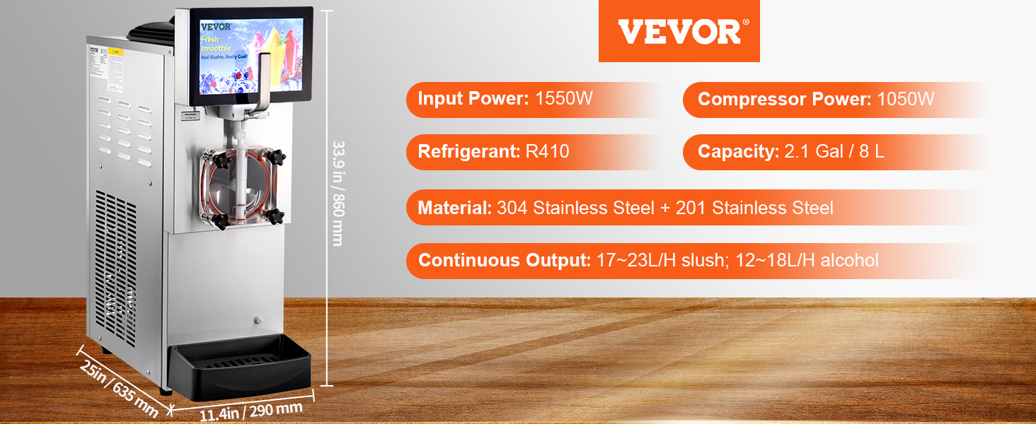 VEVOR Commercial Slushy Machine, 8L / 2.1 Gal Single Bowl, Cool and ...