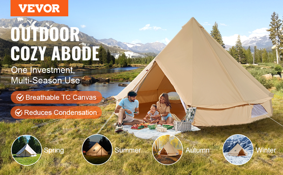 VEVOR 12 Person Canvas Glamping Bell Tent, Breathable Waterproof Large ...