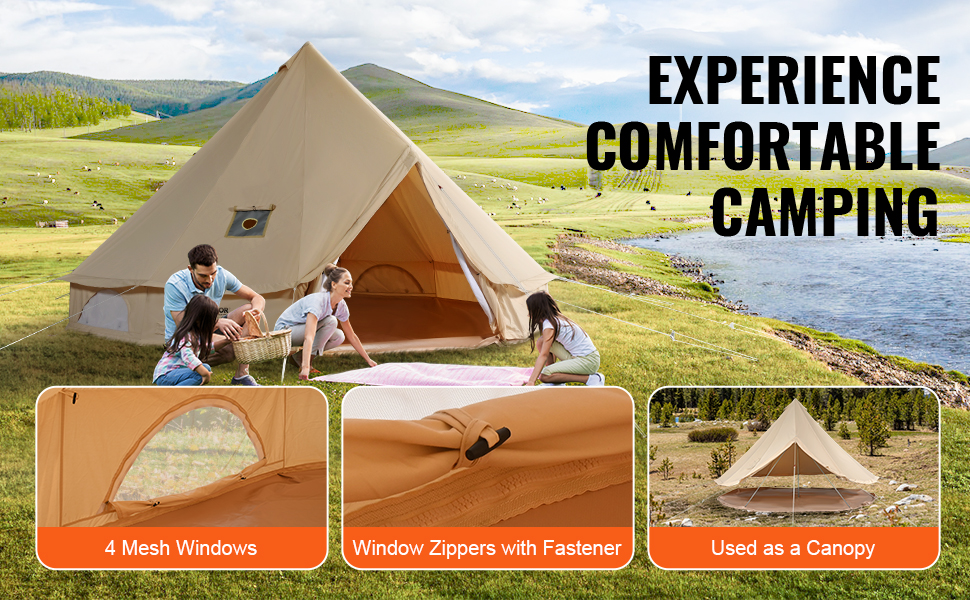 VEVOR 12 Person Canvas Glamping Bell Tent, Breathable Waterproof Large ...