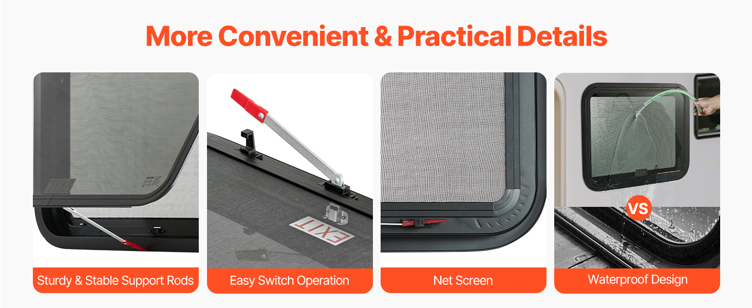 Exit RV Window 30" W x 20" H Emergency Push Out Window W/ Screen & Ring ...