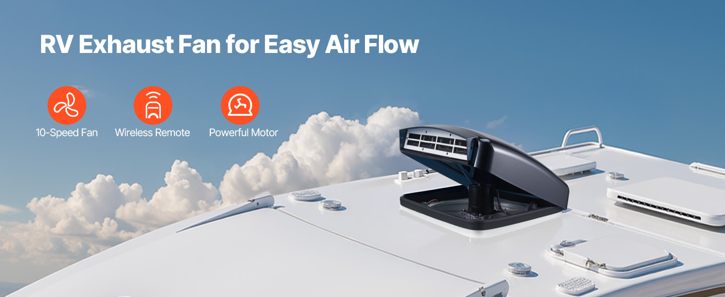 RV Vent Roof Fan 14 inch Reversible with Rain Cover Power Top Lid ...