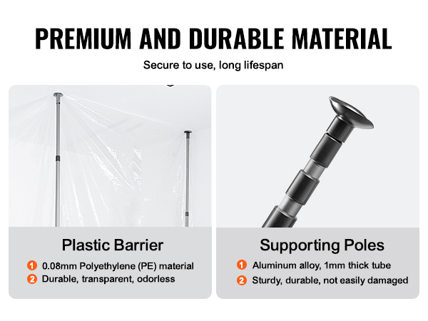 VEVOR Dust Barrier Poles, Carry Bag, 10 Ft Poles with 4 Telescoping ...