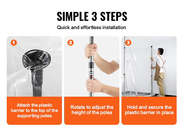 VEVOR Dust Barrier Poles, Carry Bag, 10 Ft Poles with 4 Telescoping ...