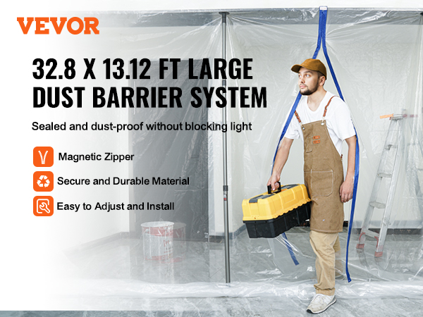 VEVOR Dust Barrier Poles, 10 Ft Barrier Poles, Dust Barrier System with ...