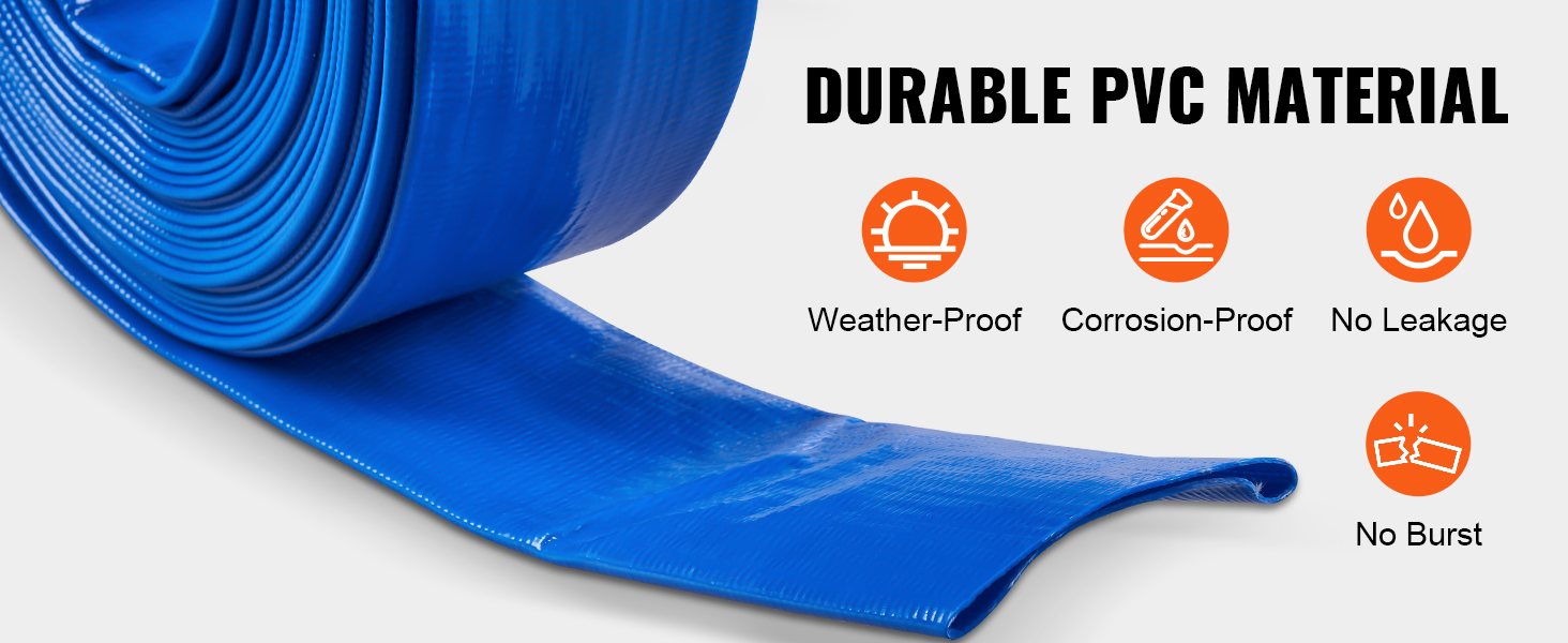 VEVOR Backwash Hose, 2 in x 50 ft, Heavy-Duty PVC Flat Pool Discharge ...