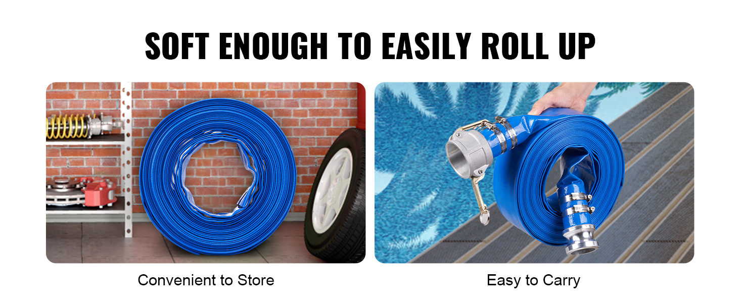 VEVOR Backwash Hose, 2 in x 50 ft, Heavy-Duty PVC Flat Pool Discharge ...