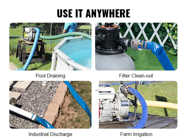 VEVOR Backwash Hose, 2 in x 50 ft, Heavy-Duty PVC Flat Pool Discharge ...