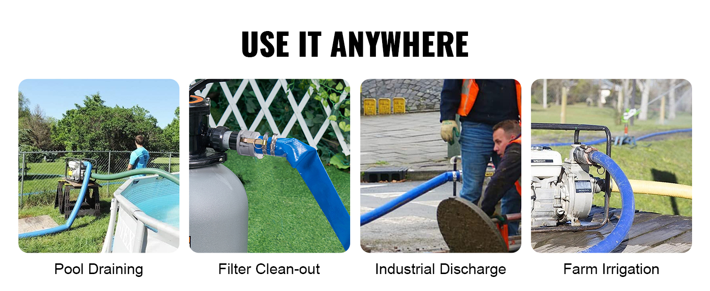 VEVOR Backwash Hose, 2 in x 50 ft, Heavy-Duty PVC Flat Pool Discharge ...