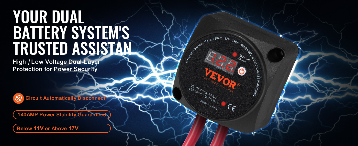 VEVOR Split Charge Relay Kit Voltage Sense Relay 12V 140A Dual Battery ...