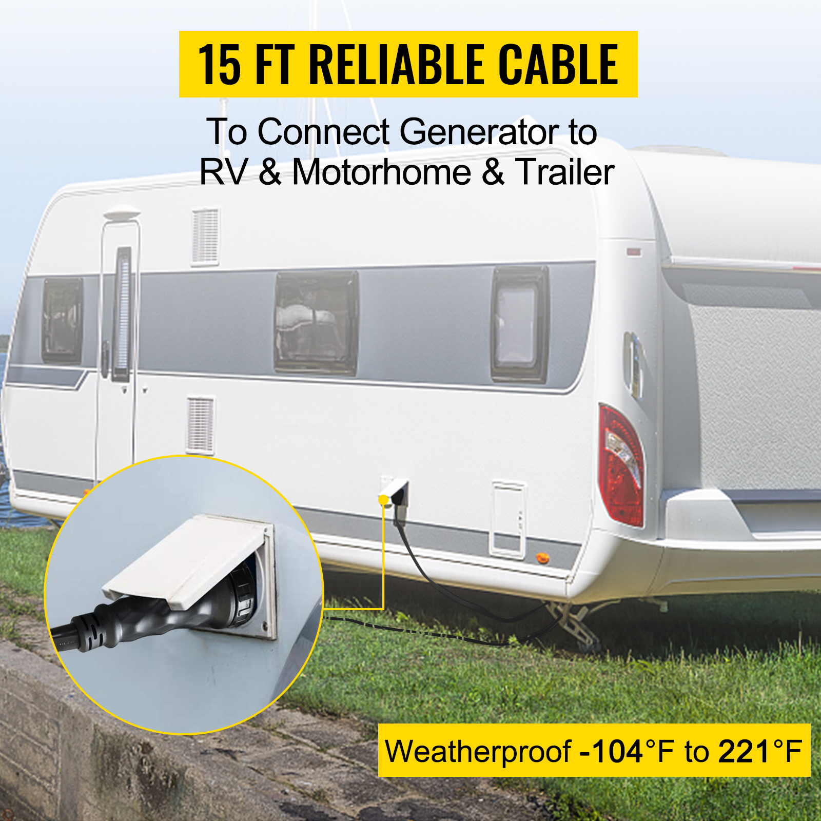 VEVOR 15Ft 50 Amp Generator Extension Cord STW 6/3 + 8/1 Generator Cord ...