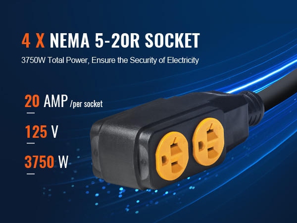 VEVOR 30-Amp Generator Extension Cord, 25 Feet, 125V 3750W Heavy Duty ...