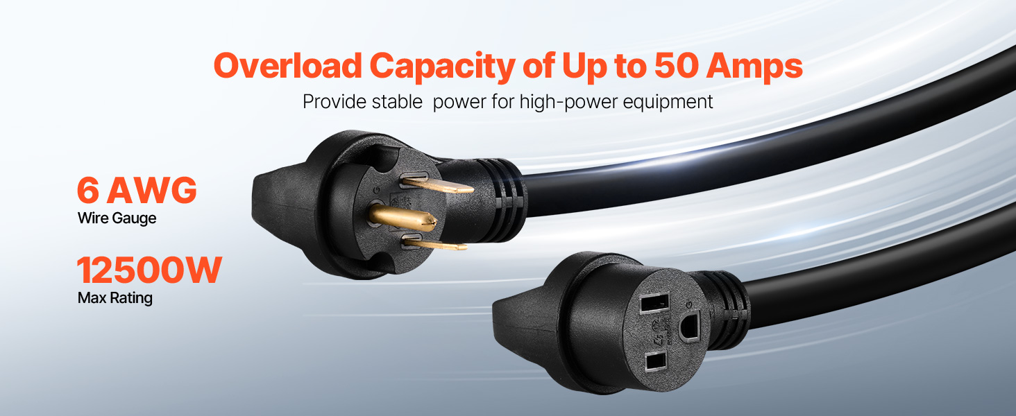 50A Generator Extension Cord 50 ft 250V NEMA 6-50P to 6-50R 12500W ...