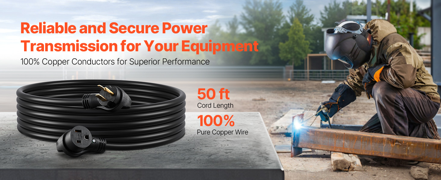 50A Generator Extension Cord 50 ft 250V NEMA 6-50P to 6-50R 12500W ...