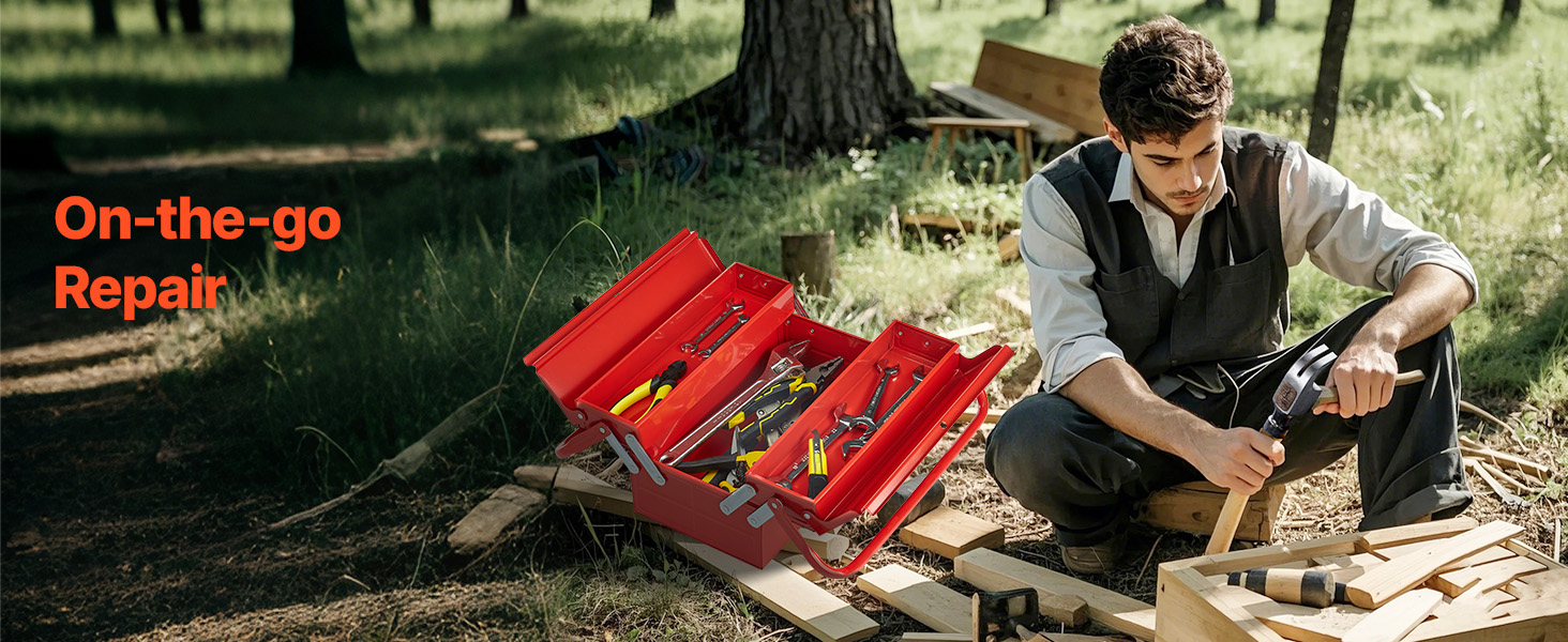 VEVOR Tool Box 14-inch 2-Tier 3-Tray Folding Cantilever Toolbox with ...