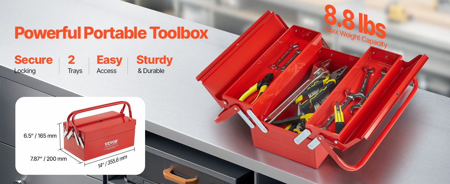 Tool Box 14-inch 2-Tier 3-Tray Folding Cantilever Toolbox with Handle ...