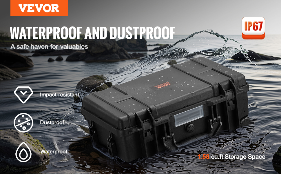 VEVOR 1.58 Cu.ft Weatherproof Hard Case with Retractable Pull Handles ...
