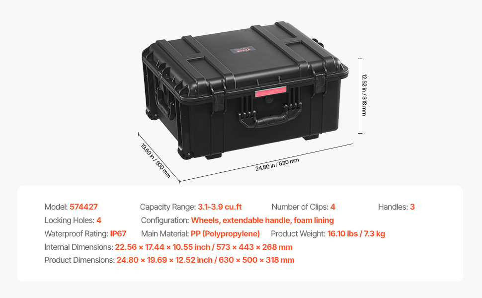 VEVOR Weatherproof Hard Case, Heavy Duty Protective Dry Box Case with ...