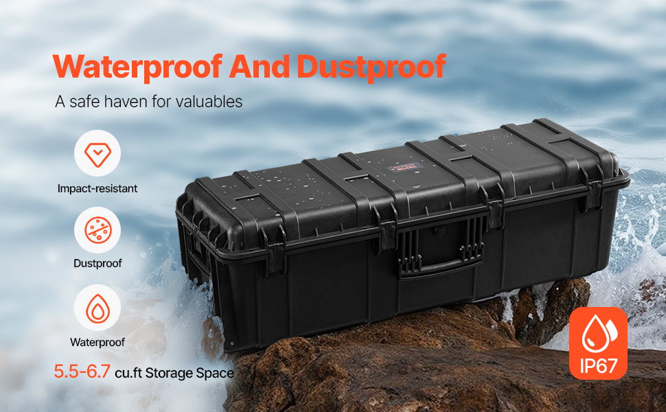 VEVOR 5.5 Cu.ft Weatherproof Hard Case with 3 Handles Large Capacity ...