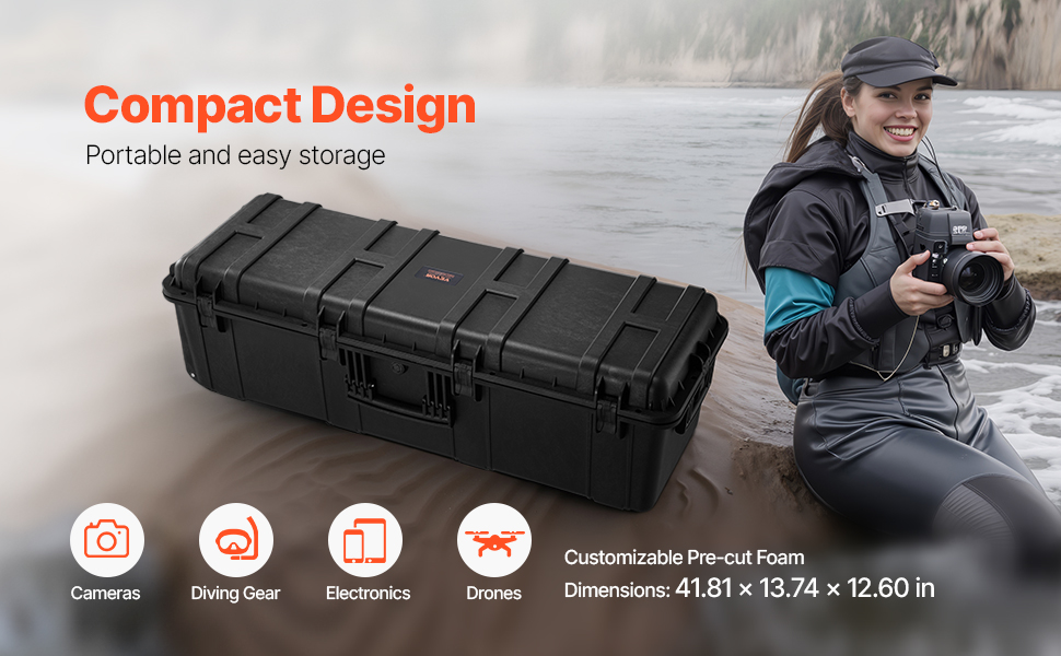 VEVOR Weatherproof Hard Case, Heavy Duty Protective Dry Box Case with Pre-Cut Foam & Retractable ...