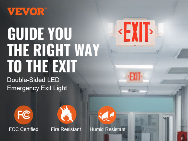 VEVOR LED Exit Sign with Emergency Lights, Two Heads Emergency Exit ...