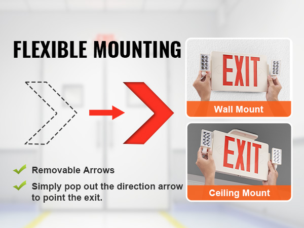 VEVOR LED Exit Sign with Emergency Lights, Two Heads Emergency Exit ...