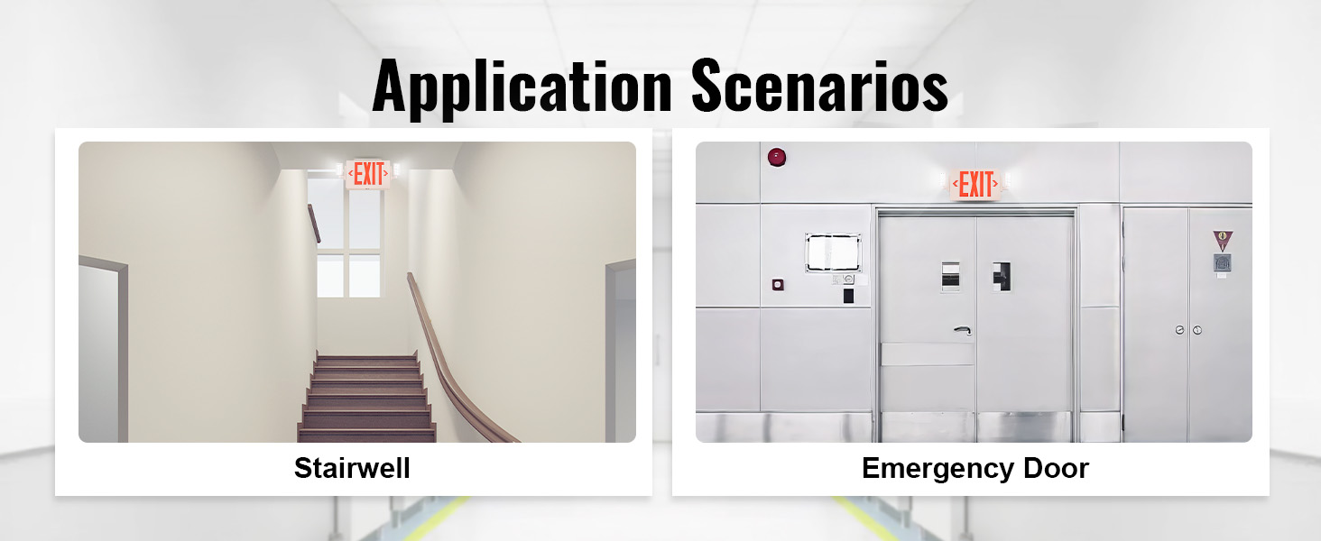 VEVOR LED Exit Sign with Emergency Lights, Two Heads Emergency Exit ...